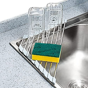 Tomorotec Triangle Roll-Up Dish Drying Rack for Sink Corner Small Foldable Stainless Steel Over The Sink Multipurpose Kitchen Drainer Caddy Organizer Storage Space Saver Shelf Holder (Gray)
