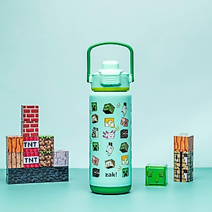 zak! Beacon Insulated Bottle, Minecraft - 20 oz - Durable Stainless Steel - Double-Wall Vacuum Insulation, Silicone Spout & Push-Button, Leak-Proof Lid - Dishwasher Safe