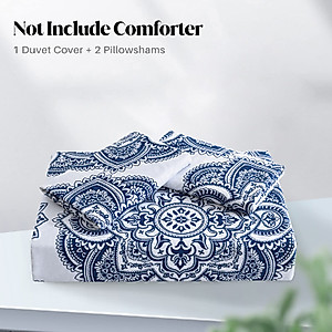 CozyQQ Cotton Duvet Cover King - 100% Cotton 400TC Winter Soft Royal Blue Floral Damask Paisley King Duvet Cover Set, 3 PCS King Duvet Cover with Zipper Closure (104x90, No Comforter)