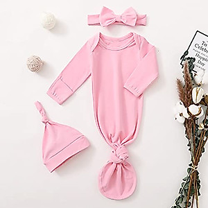 MoryGooder Newborn Girl Outfits Knotted Gown Baby Newborn Sleepers Coming Home Outfits for Baby (Light Pink,0-6 Months)