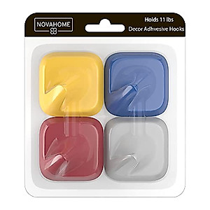 NovaHome Adhesive Wall Hooks for Hanging Decorative Plastic Hooks Heavy Duty (11 lbs/5kg) Towel Hooks Coat Hooks for Wall Key Hook Hanging for Kitchen Shower Door Home Improvement 4 Pack