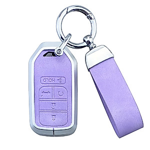 Yuebutor Aluminum Alloy Key Fob Cover Case Compatible with Honda Accord Civic Pilot CRV HRV CRZ Fit Odyssey Passport Jed Crider Crosstour Crider Spirior Accessories (Purple)