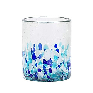 Amici Home Bahia Double Old-Fashioned Glass | Set of 6 | Authentic Mexican Handmade Glassware | Lowball Bar Glasses for Bourbon, Whiskey, Cocktails | 12 Oz