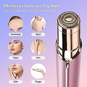 Facial Hair Removal for Women, Painless Womens Facial Hair Remover with 2 Replacement Heads, Lipstick-Sized, USB Rechargeable, Facial Hair Remover for Upper Lip,Chin,Peach Fuzz,Mustache（Rose Gold）