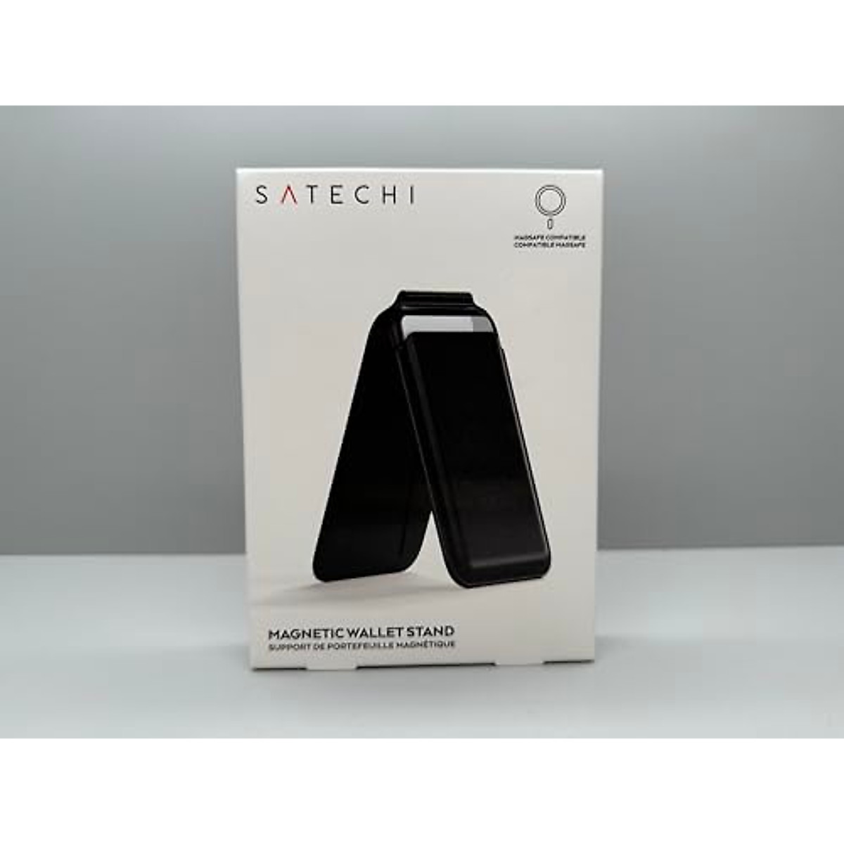 Satechi Magnetic Magsafe Wallet, Vegan-Leather Double Flap Stand Card Holder, 4 Slots with Front NFC Pass-Through, Adjustable Phone Attachment for iPhone 16/15/14/13/12, Travel Accessory, Black