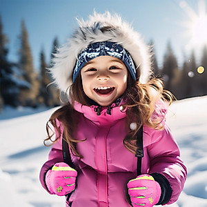 AMYIPO Kids Winter Snow Ski Gloves Children Snowboard Gloves for Boys Girls (Pink-3, 6-7 Years)