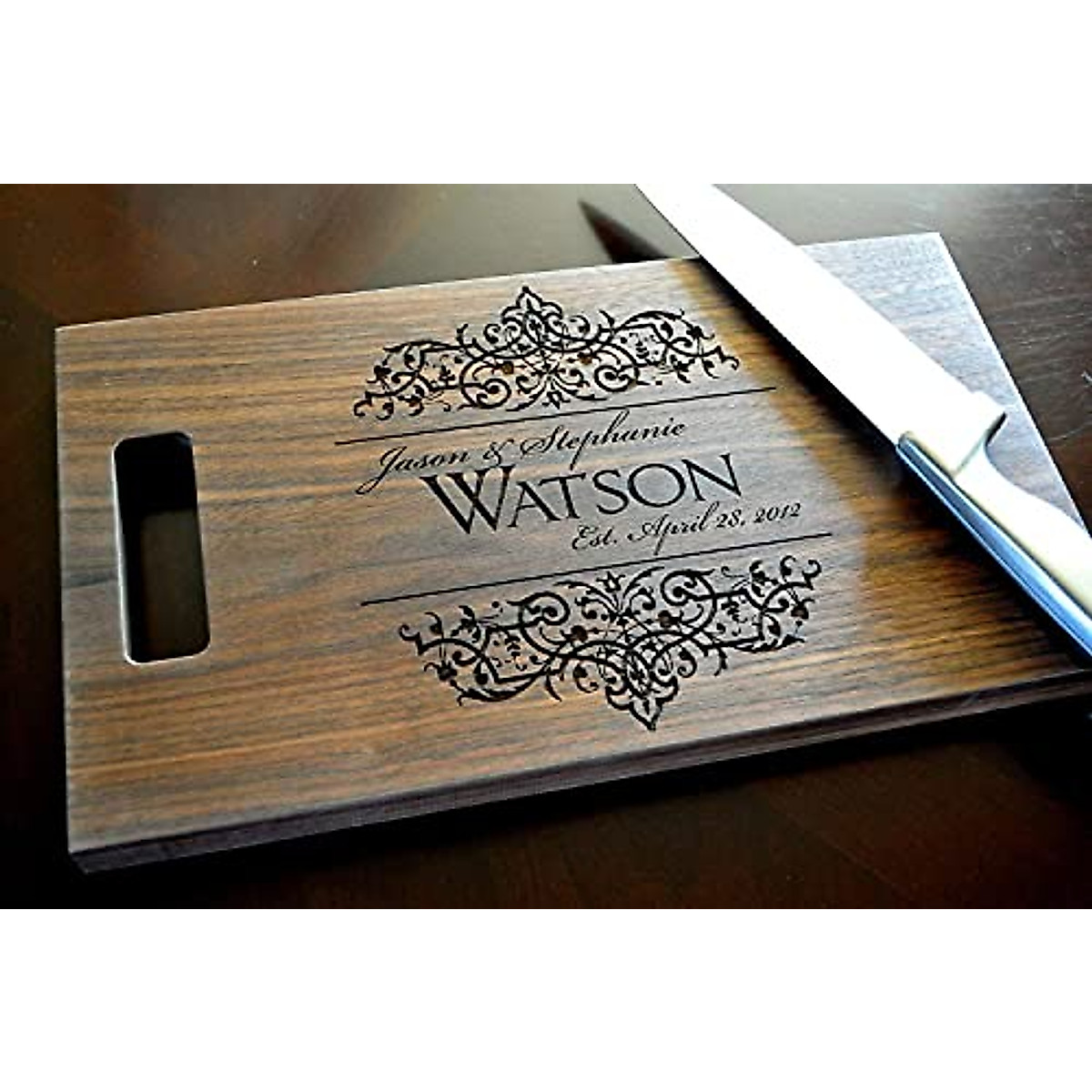 Personalized Wood Cutting Board Engraved with Family Name and Established Date | Perfect Customized Wedding Gifts For Couples Housewarming Gift or Mothers Day Gifts