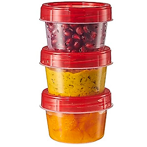 PLASTICPRO 6 Pack Twist Cap Food Storage Containers with Red Screw on Lid- 4 oz Reusable Meal Prep Containers - Small Freezer Containers Microwave Safe Red Plastic Food Storage