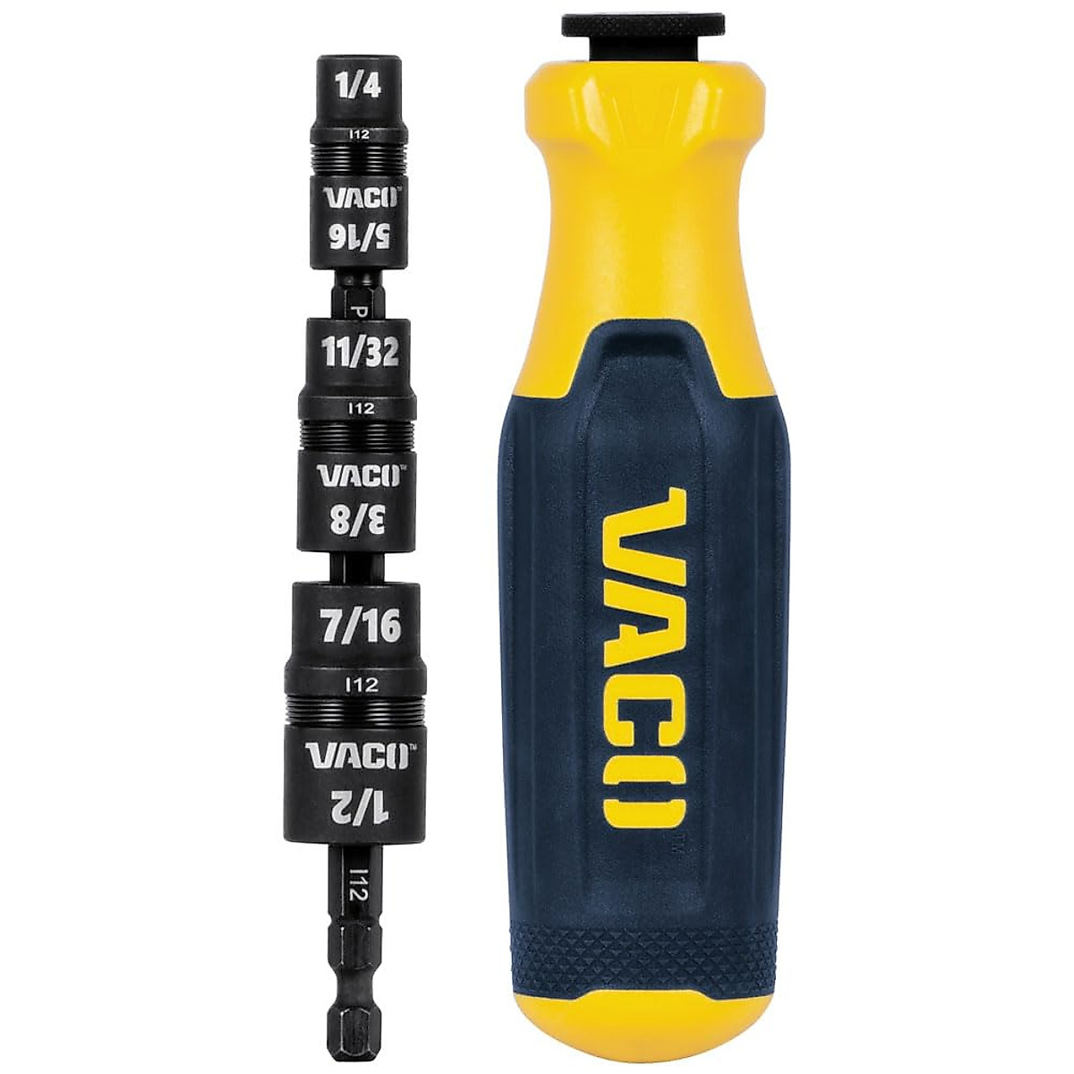 VACO VAC1070 Impact Driver, 7-in-1 SAE Multi-Bit Impact Flip Socket with Handle, 6 Easy-to-Identify Hex Driver Sizes and 1/4-Inch Bit Holder