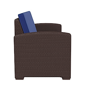 Flash Furniture Seneca Chocolate Brown Faux Rattan Sofa with All-Weather Navy Cushions