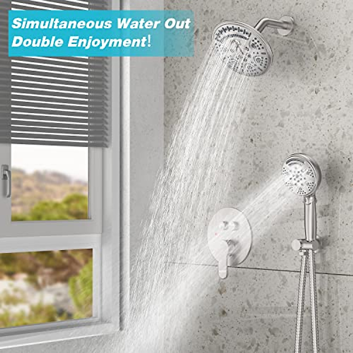 Shower System, Starbath Shower Faucet Set with 6-Setting Rainfall Shower Head and 9-Setting Handheld Shower Combo Set Wall Mounted, 3 Way Pressure Balance Shower Valve and Trim Kit(Brushed Nickel)