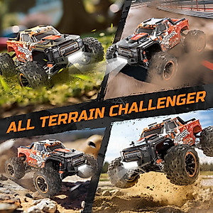 DEERC H16R Brushless Fast RC Cars,1:16 52KM/H High Speed Remote Control Car,4X4 All Terrains RC Monster Truck,Waterproof Off-Road Hobby Electric Vehicle Car Gift for Adults Boys,2 Li-ion Batteries