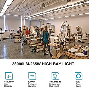 Lightdot 2 Pack LED High Bay Shop Light, 4FT (Large Area Illumination) 265W 38000LM [Eqv.1000W MH/HPS] 5000K Daylight Linear Hanging Light for Warehouse, Energy Saving Upto 10000KW/5Yrs(5Hrs/Day)