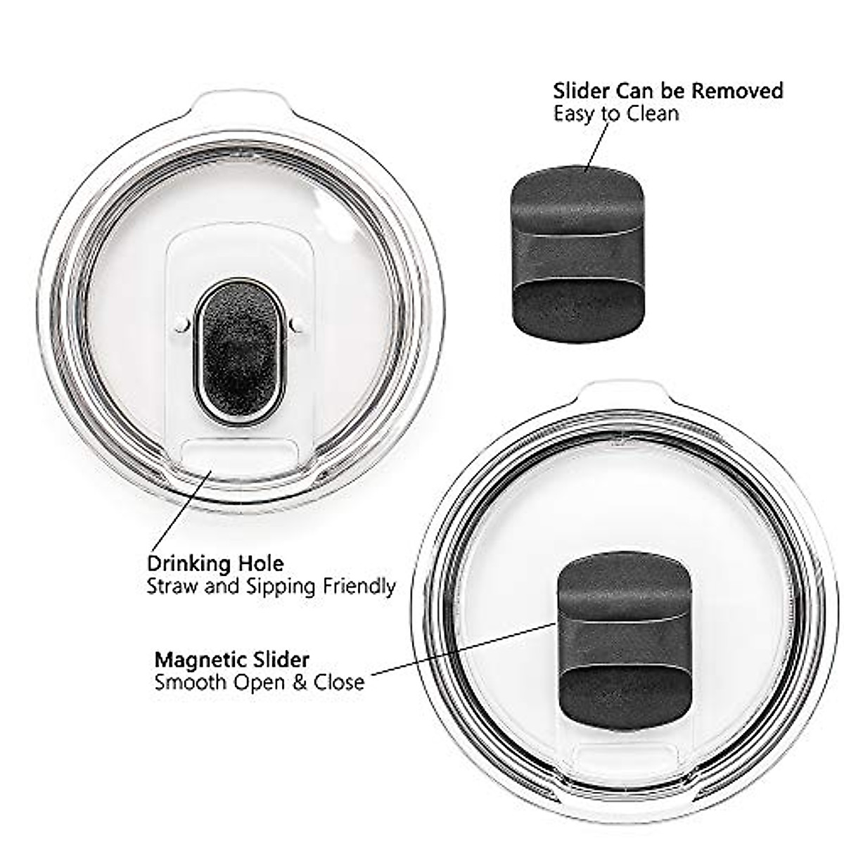 Magnetic Lid for 30 oz Tumbler - Compatible with YETI Rambler, Ozark Trail, Old Style Rtic and More, Magnetic Slider Switch Spill Proof Tumbler Cover (Pack of 2 Black)