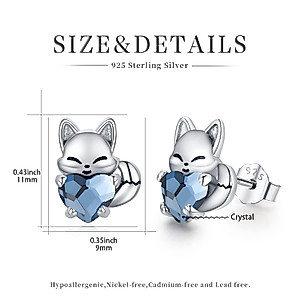 Fox Earrings Sterling Silver Cute Animal Crystal Earrings Hypoallergenic Studs Earrings for Sensitive Ears Fox Jewelry Gifts for Women Girls