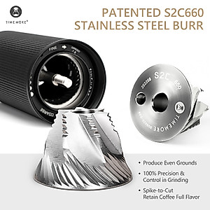 TIMEMORE Chestnut C3S MAX Manual Coffee Grinder Stainless Steel S2C Conical Burr Coffee Grinder, Capacity 35g Hand Coffee Grinder with Foldable Handle, Adjustable Grind Setting for Espresso, Black