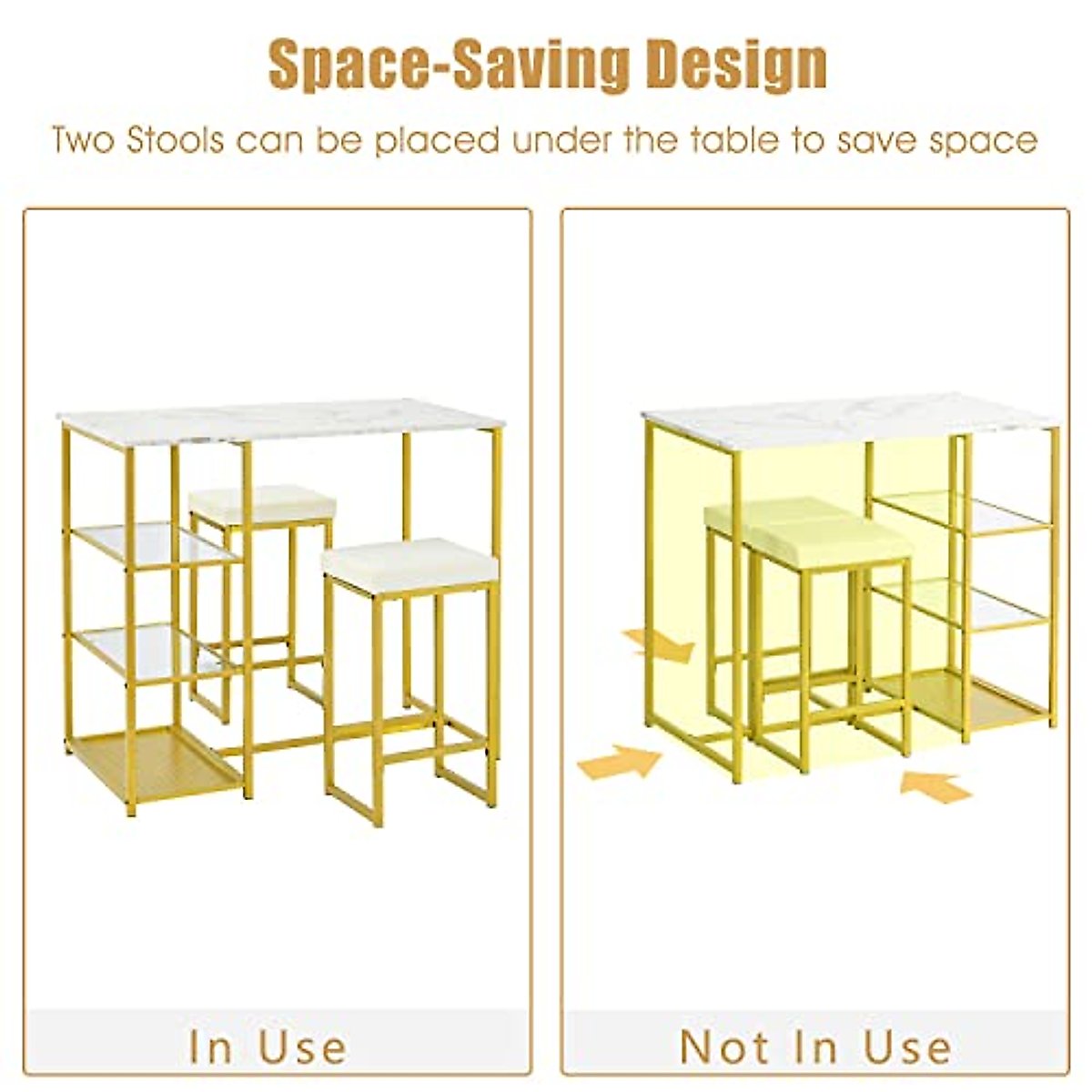 Recaceik 3-Piece Modern Bar Table Set, Pub Table Dining Table Set with Open Storage Shelves, Bar Table and Chairs Set with 2 PU Bar Stools, Counter Height Table Kitchen Table Set for Small Space