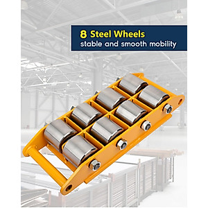 FAHKNS Machinery Moving Skate Heavy Duty Machinery Skates Cargo Mover 12T Machine Skates with 360° Rotation Cap 6 Steel Rollers for Heavy Duty Industrial Moving Equipment(Yellow)