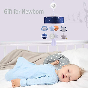 Baby Musical Crib Mobile with 360°Rotation,Hanging Space Theme Nursery Bed Decoration,Gift Toy for Newborn