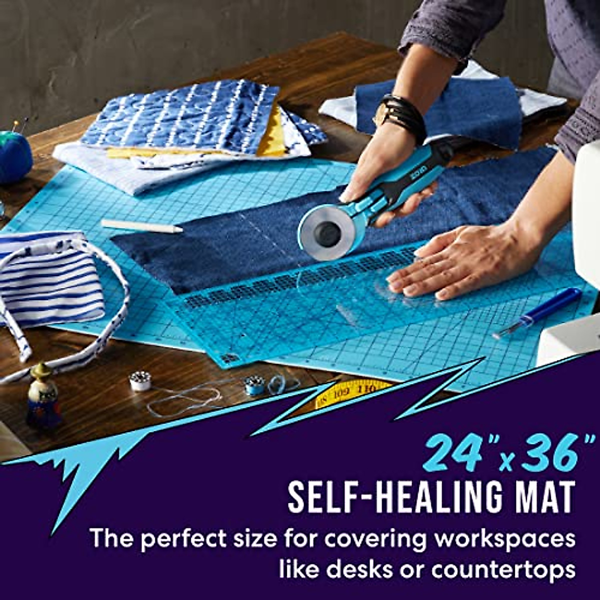 Zoid 18" x 24" Self-Healing Cutting Mat, PVC Grid Mat, Crafting and Sewing Mat for Multiple Projects, Arts and Crafts, Silhouette Cutting, Cyan/Purple BP