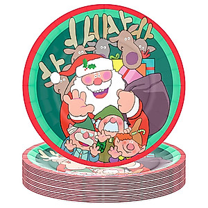 Stonehouse Collection | Christmas Paper Plates | 25 9" Holiday Paper Plates | Disposable Paper Plates | Holiday Party Plates | Santa & Reindeer