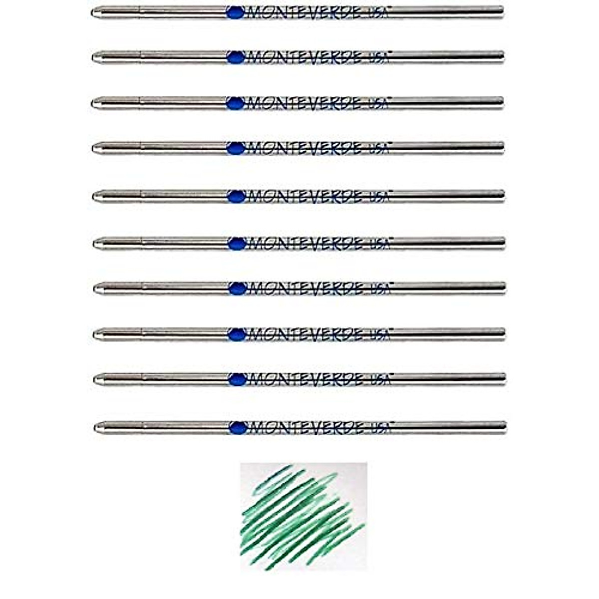 Monteverde D1 Ballpoint Refill to Fit Mini and Multi Functional Pens, Medium Point, Soft Roll, 10 Per Pack (Bulk Packed) (Green)