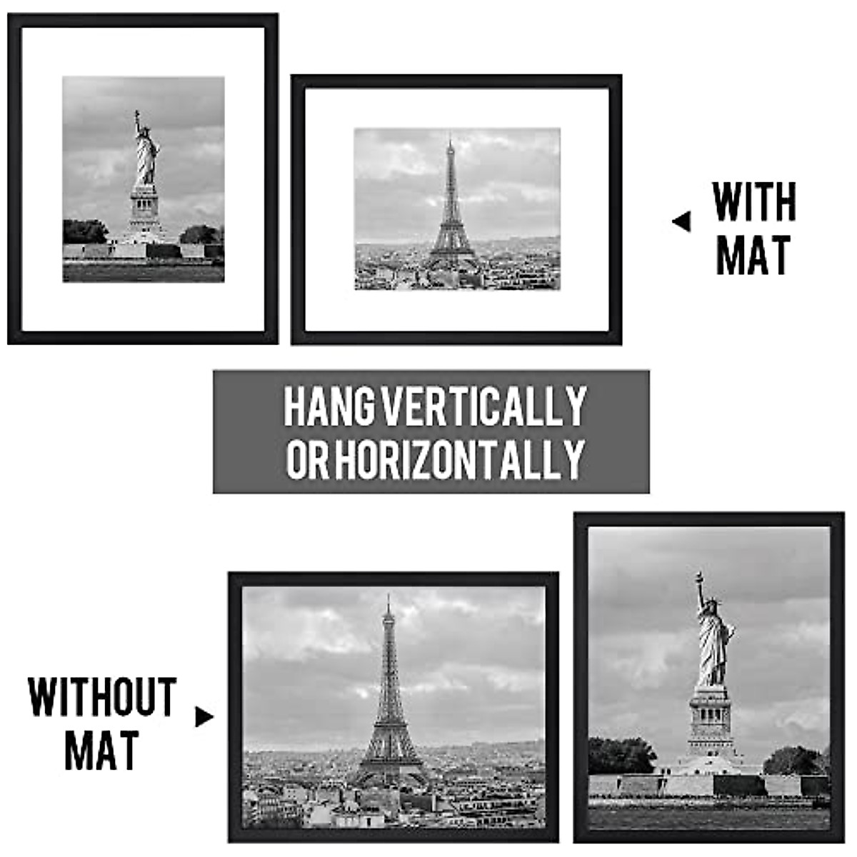 Fun Memories 16x20 Picture Frame Black Wood Poster Frame with Polished Plexiglass, Display Pictures 11x14 with Mat or 16x20 without Mat, Horizontal and Vertical Formats for Wall and Tabletop, 1 Pack