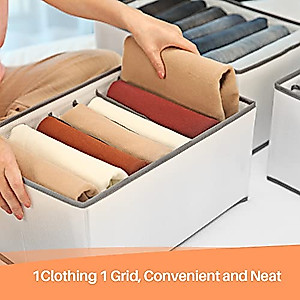 EASEVE 2 Pack Wardrobe Closet Organizer and Storage for Clothes - 7 Grids Foldable Drawer Dividers Organizers for Jeans | Pants | Shirts | Leggings, Stackable Clothing Bins for Closets Organization