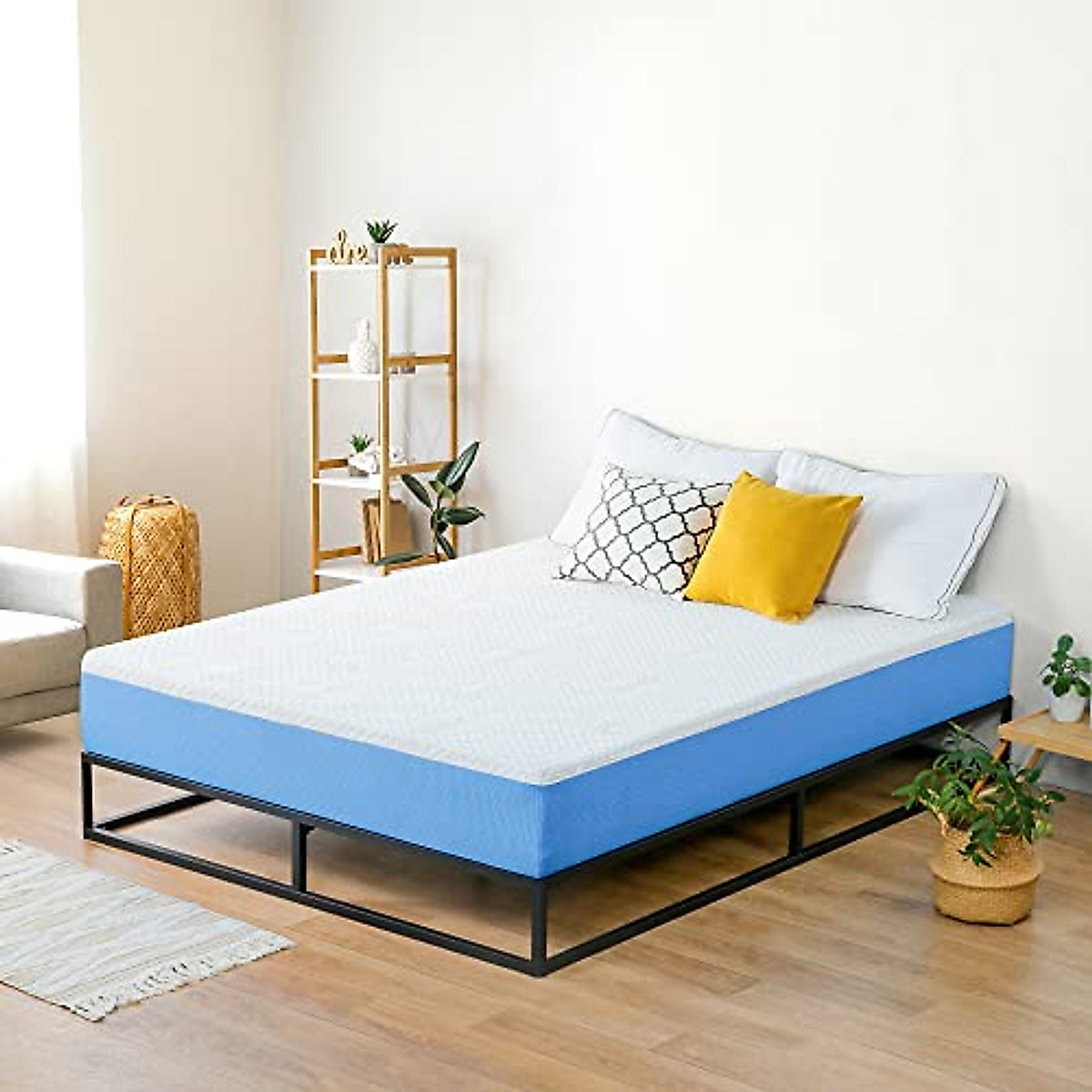 Olee Sleep 10 Inch Ventilated Gel Infused Memory Foam Mattress, CertiPUR-US® Certified, Blue, Queen