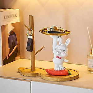 XINGYUANHE Lovely Rabbit Tray Sculpture Home Living Room Decor Statue Room Decor Easter Decoration Resin Ornaments Gifts