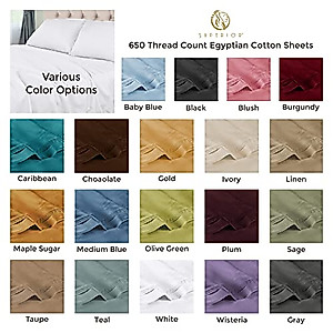 SUPERIOR Egyptian Cotton, 650 Thread Count Solid, Deep Pocket Sheet Set, King, Burgundy, 4-Piece Set