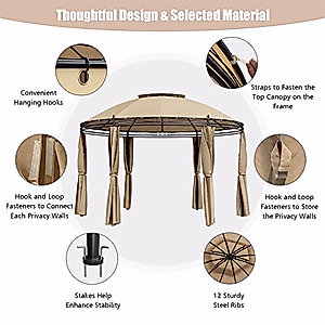 Tangkula 11.5x11.5 ft Round Patio Gazebo, 2-Tier Dome Gazebo with Removable Side Curtains, Heavy Duty Steel Frame, Outdoor Gazebo Pavilion for Backyard, Deck, Poolside, Garden (Brown)