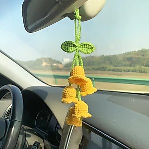 Rear View Mirror Accessories,Cute Car Accessories Aesthetic,Handmade Knitted Rear View Mirror Pendant Ornament,Kawaii Car Decor， for Car Cecorations Home Decorative Pendantscar Decorations