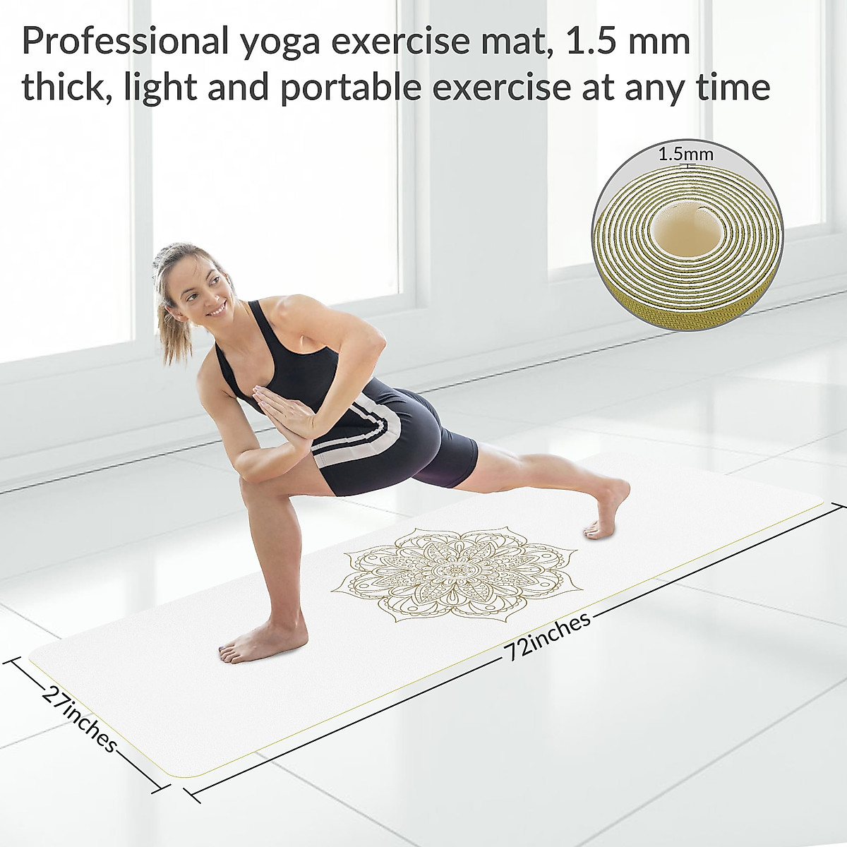 Cifupy Yoga Mat PU Travel Yoga Mat, Non Slip Exercise Mat with Carry Bag, All-Purpose Fitness Mat with High Density Anti-Tear Surface for Women, Ideal for Pilates Workout (72'' x 26'' x 1.5/5mm Thick)