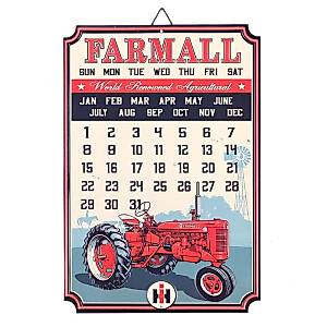 Farmall International Harvester Calendar - Vintage Embossed Metal Farmall Sign With Magnets for Garage or Man Cave Red