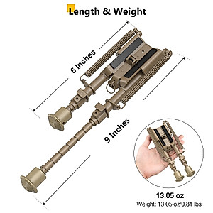 CVLIFE 6-9 Inch Bipod for Rifle Compatible with Mlok Sling Stud Bipod with Adapter for Hunting Rifle Bipod for M-Rails