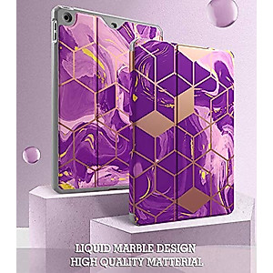Popshine Marble Case Designed for iPad 10.2 9th Gen (2021)/8th Gen (2020) /7th Gen (2019), Full Body Premium 360 Degree Protective Folio Cover with Built-in Screen Protector, Liquid Marble Purple