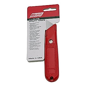 WAL-BOARD Fixed Blade Utility Knife, Die-Cast Zinc-Aluminum Construction, Retractable Blade, Serrated Grip, Made In The USA, 015-001