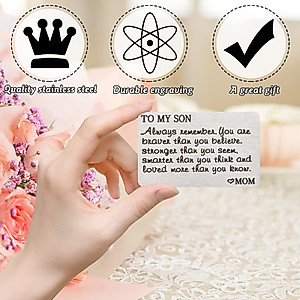 PLwelth Son Engraved Wallet Card from Mom Stainless Steel Men Boys Teen Inspirational Message Wallet Insert Card Son Gift Birthday Graduation Christmas Coming of Age Gift