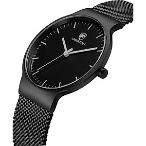 GOLDEN HOUR Men’s Watches Fashion Minimalist Thin 38mm Quartz Analog Waterproof Watch with Black Stainless Steel Mesh Band Gray Hands