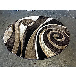 Modern Round Contemporary Area Rug Chocolate Brown Black Beige Abstract Sculptured Design 258 (4 Feet X 4 Feet )