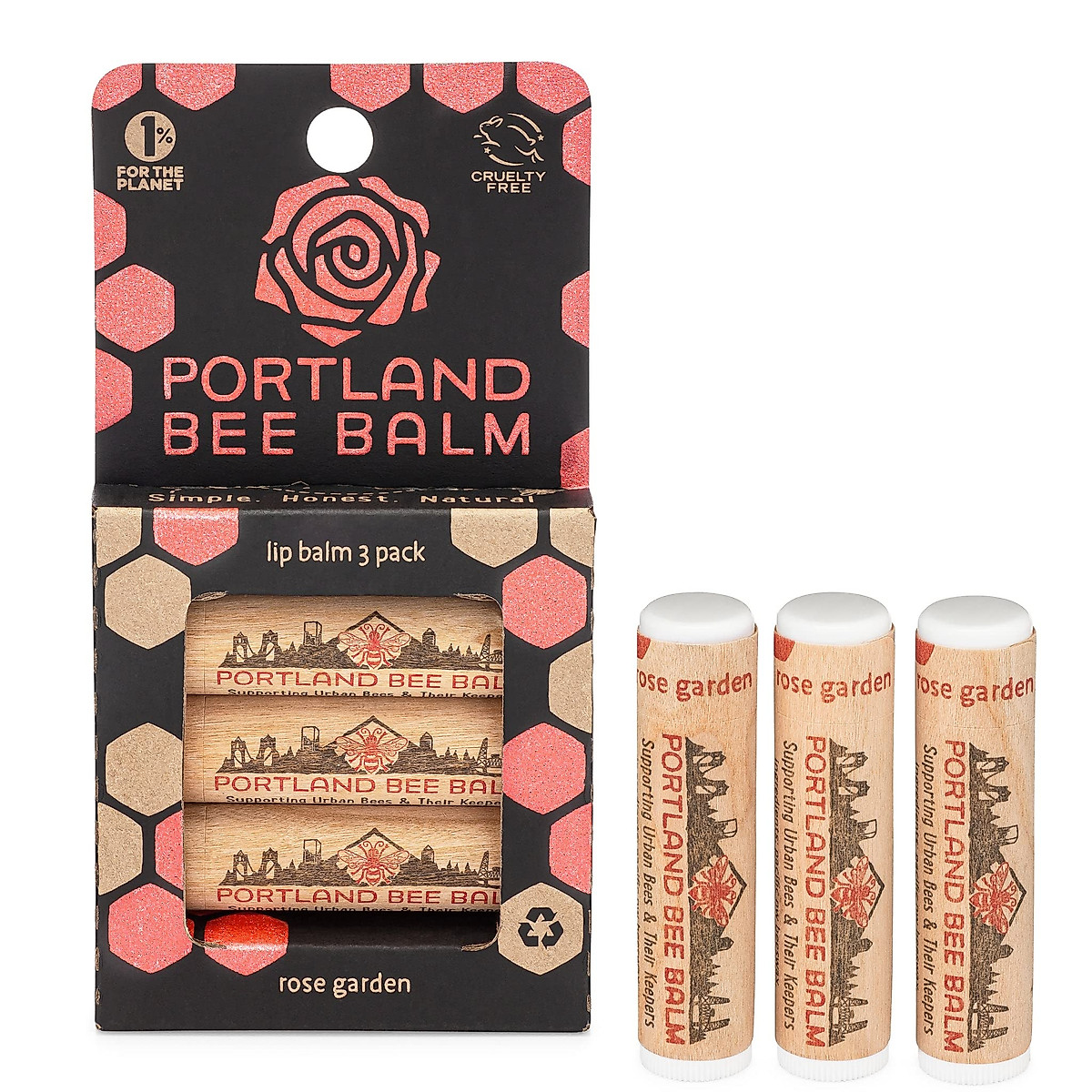 Portland Bee Balm All Natural Handmade Beeswax Based Lip Balm, Rose Garden 3 Count