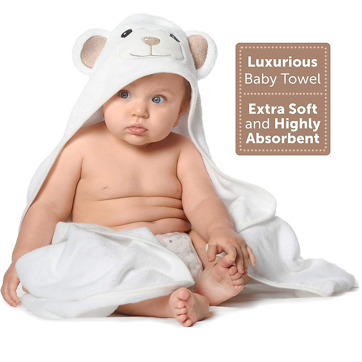 MINIBOO Premium Ultra-Soft Viscose Made from Bamboo Baby Hooded Towel with Unique Design – Hypoallergenic, Organic Baby Towels for Infants and Toddlers – Perfect as Baby Gifts