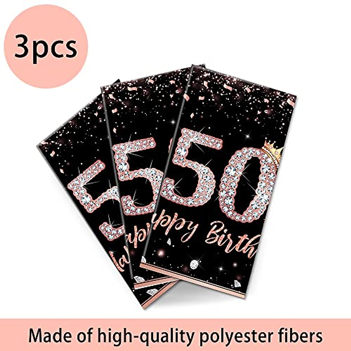 3Pcs 50th Birthday Tablecloth Decorations for Women-Rose Gold Pink Table Cloth Happy 50 Birthday Theme Party Supplies Table Cover Plastic Disposable Rectangular Party Decorations(50th Birthday)
