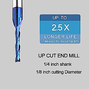 Spiral Router Bits Up Cut 1/8 inch Cutting Dia 1/4 inch Shank Solid Carbide End Mill with Nanco Blue Coating CNC Bits for Wood Cut 3D Carving Engraving…