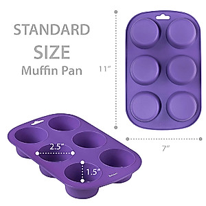 Bakerpan Silicone Muffin Pan, Non Stick Cupcake Tray, Muffin Baking Cups, Silicone Muffin Tray, 6 Cup Cupcake Pan, Purple - Set of 2