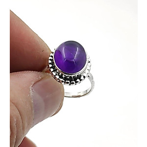 Navya Craft Amethyst Stone Silver Ring | 925 Sterling Silver Handmade Statement Promise Ring for Women | Natural Gemstone Boho Jewelry | February Birthstone | Gift for Her Birthday Anniversary