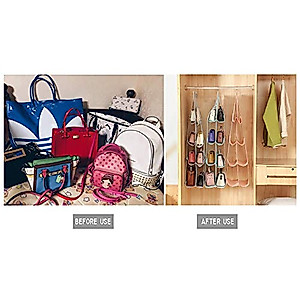 AARAINBOW 1 Pack Hanging Handbag Purse Organizer, Polyester Fiber+PVC Purse Bag Organizor 8 Pockets Wardrobe Closet Space Saving, Washable, 41L x 13.5W (B-Light Gray)