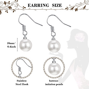 BBTO 4 Pieces Pearl Necklace Set for Women, 8 mm Round Shell Pearl Stunning Pearl Stretch Bracelet, Multi Strand Choker Necklace, Dangle Earrings Jewelry, Halloween Christmas Birthday Wedding Present