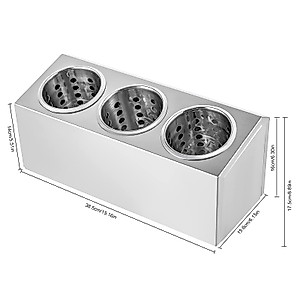 TFCFL Flatware Cylinder Holder,Commercial 3-Hole Stainless Steel Cylinder Flatware Silverware Utensil Holder Organizer Caddy 15.16x6.1x6.3inch,Silver (3-Hole)